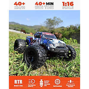 BEZGAR HM161 Hobby Grade 1:16 Scale Remote Control Truck, 4WD High Speed 40+ Kmh All Terrains Electric Toy Off Road RC Vehicle Car Crawler with 2 Rechargeable Batteries for Boys Kids and Adults