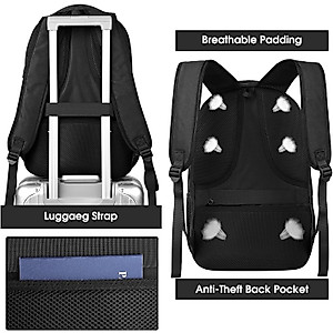 Travel Laptop Backpack for Men, Large School Backpacks for Teens Water Resistant Back Pack with USB Charging Port, Business Anti Theft Durable Computer Bag Gifts for Men Fits 17.3 Inch Laptop, Black