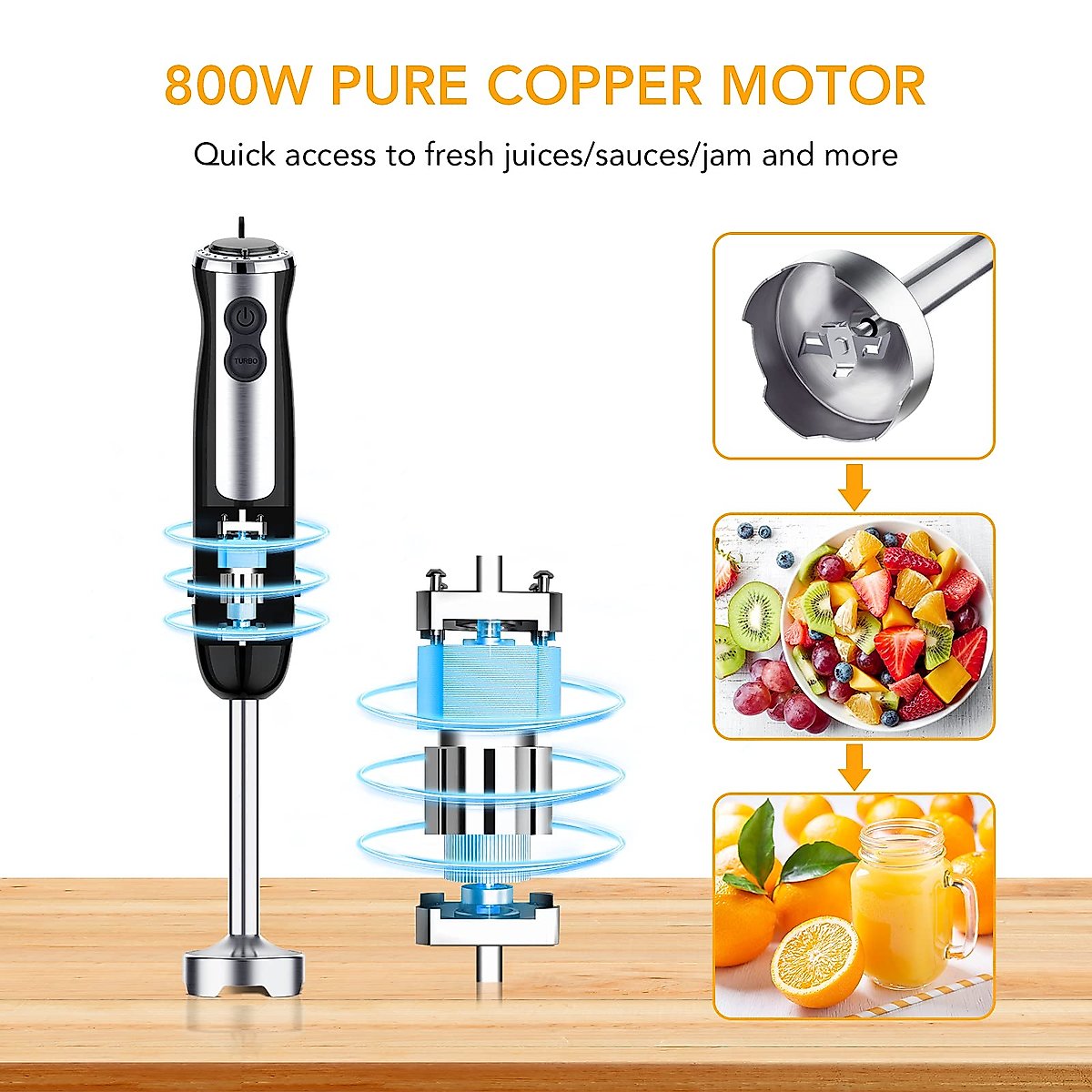 Adoolla 5-in-1 800 Watt Immersion Hand Blender Multi-Purpose, Stainless Steel 12 Speed and Turbo Mode Hand Mixer, 600ml Mixing Beaker, BPA-Free with Whisk, Milk Frother Attachments