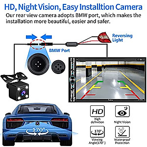 Double Din Car Stereo Compatible with Voice Control Apple Carplay - 7 Inch HD LCD Touchscreen Monitor, Bluetooth, Subwoofer, USB/SD Port, A/V Input, AM/FM Car Radio Receiver, Backup Camera