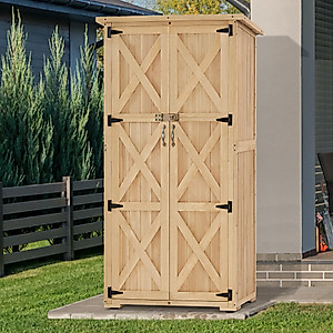 MCombo Wood Sheds & Outdoor Storage, Garden Tool Shed with Lock, Wooden Outdoor Storage Cabinet with Double Doors for Patio 1628 (Medium)