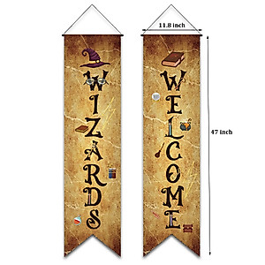 Magical Wizard Banners WELCOME WIZARD Magic Wizard Themed Party Supplies Wizard Porch Signs Wizard Backdrop for Photography Halloween Party Decor Supplies (Brown Welcome Wizard)