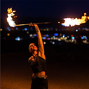 FIRE MECCA Fire Staff – 3 Inch Woven Kevlar MoonBlaze Head – Custom Length – 60 Inch Length – Aluminum Tube Body – Flow, Spinning, Circus, Dance Prop – for Festivals, Ceremonies, & Performances