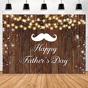 Aperturee 7x5ft Happy Father's Day Backdrop Cute Beards Glitter Goden and White Lights Rustic Wood Photography Background Thanks Daddy Backgrounds Party Decoration Prom Studio Pictures Shoot Props