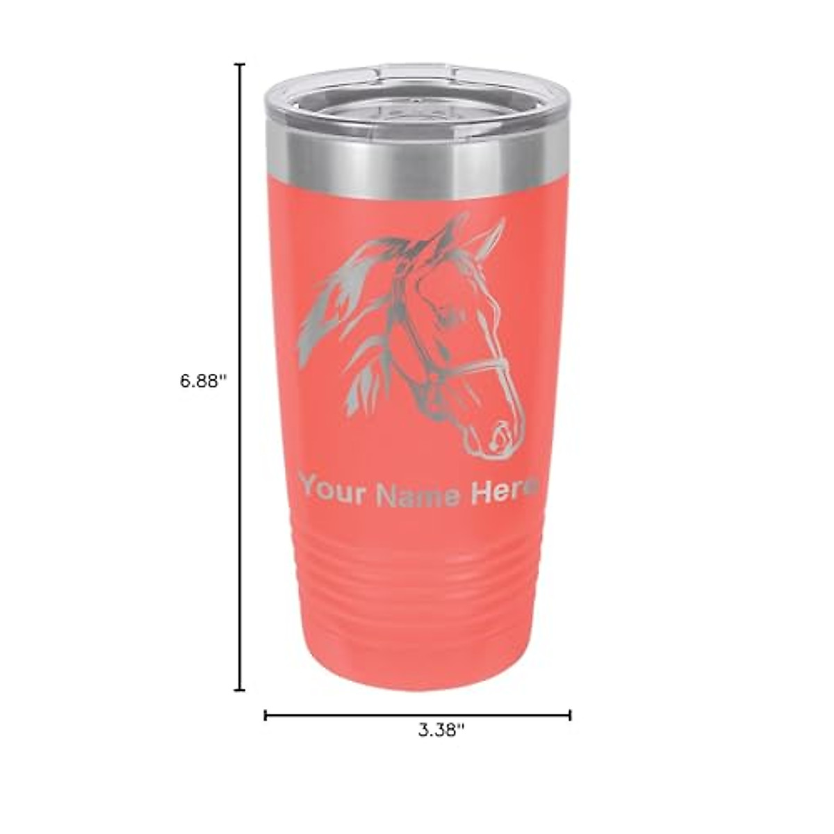 LaserGram 20oz Vacuum Insulated Tumbler Mug, Horse Head 2, Personalized Engraving Included (Coral)