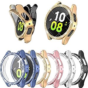 Soft Bling Case Compatible with Samsung Galaxy Watch 5/4 40mm Screen Protector Case, Shiny Crystal Diamonds Bumper Full Protective Watch Cover for Samsung Watch 5 & 4 Accessories (40mm, 5 Colors)