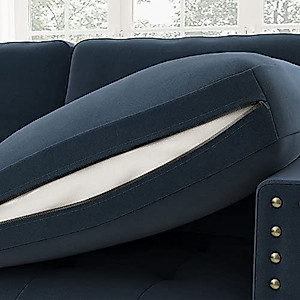 HONBAY Velvet Convertible Sectional Sofa L Shaped Couch Reversible 4 Seat Corner Sectional Sofa for Small Space, Dark Blue