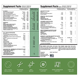 Healthycell AM PM, Natural AntiAging Multivitamin for Men, Women, Supports Cell Health, Stem Cells, Energy, Sleep, with Vegetarian Whole Food Vitamins, Antioxidants, Probiotics (30 Servings)
