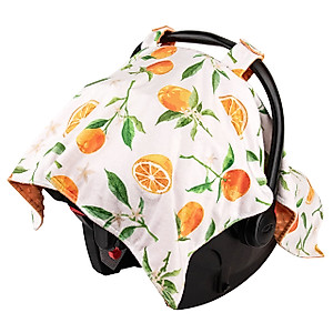 Top Tots Deluxe Minky Baby Car Seat Cover - Oranges with Leaves, 40 x 29 Inch Orange