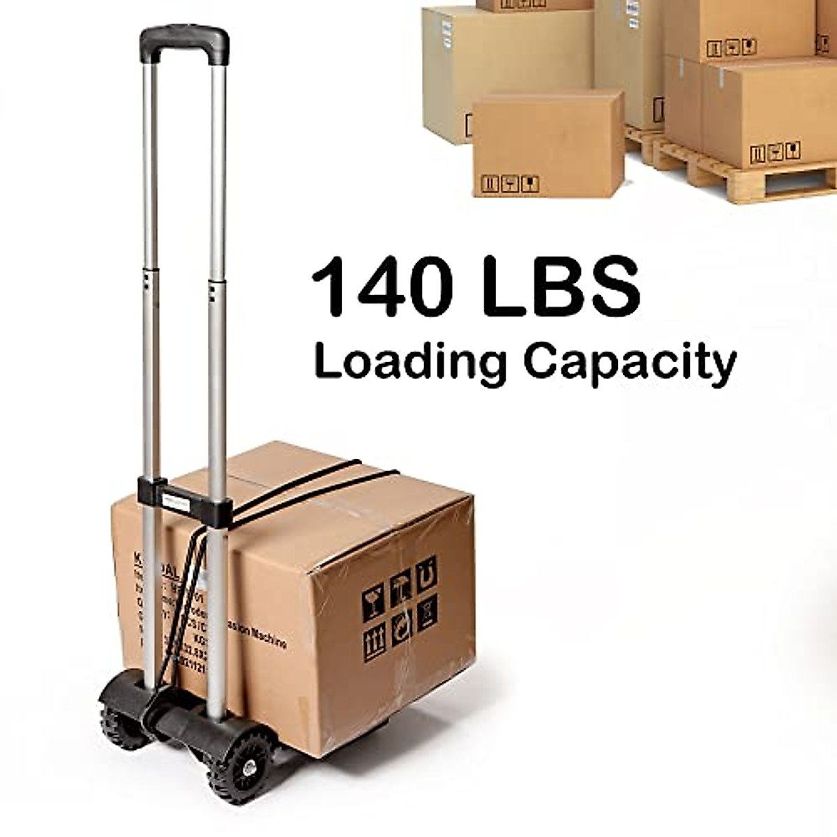 Folding Luggage Cart Portable Dolly Collapsible Hand Truck Lightweight Hand Cart Compact Utility Cart with Heavy Duty 4 Wheels Solid Construction Adjustable Handle for Moving, Travel and Shopping Use