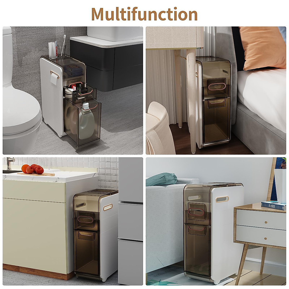 8.66″ Slim Storage Narrow Drawers for Small Spaces 2-Tiers, Crevice Storage Cabinet Bathroom, Skinny Storage Drawers Gap Organizer Multi Cabinet for Small Kitchen Laundry Living Room