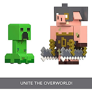 Mattel Minecraft Legends Action Figure 2-Pack, Creeper vs Piglin Bruiser Set, Attack & React Collectible Toys, 3.25-inch Scale