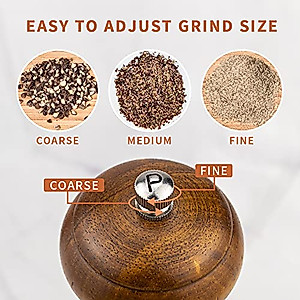 XWXO Wood Salt and Pepper Grinder Set, Salt Mill Pepper Grinder Set, Pepper Mill, Salt Shakers with Adjustable Ceramic Rotor- Oak Wood Pepper Grinder for Your Kitchen 8 inches - Pack of 2