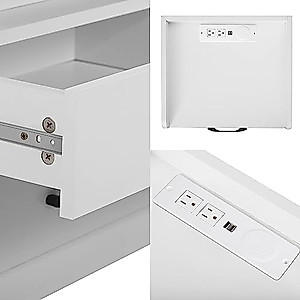 BKEKM Nightstands Nightstand Led Lights End Table MDF Bedside Table USB Ports Remote Control 2 Drawers Bedside Cabinet Home Bedside Dresser Well Made