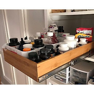 Pull Out Cabinet Drawer Organizer, Sliding Bamboo Wood Storage Rack Organization, Gliding Cupboard Shelf for Kitchen, Pantry, Slide Out Spice Rack Container Lid Organizer with Dividers, 20.5''W x