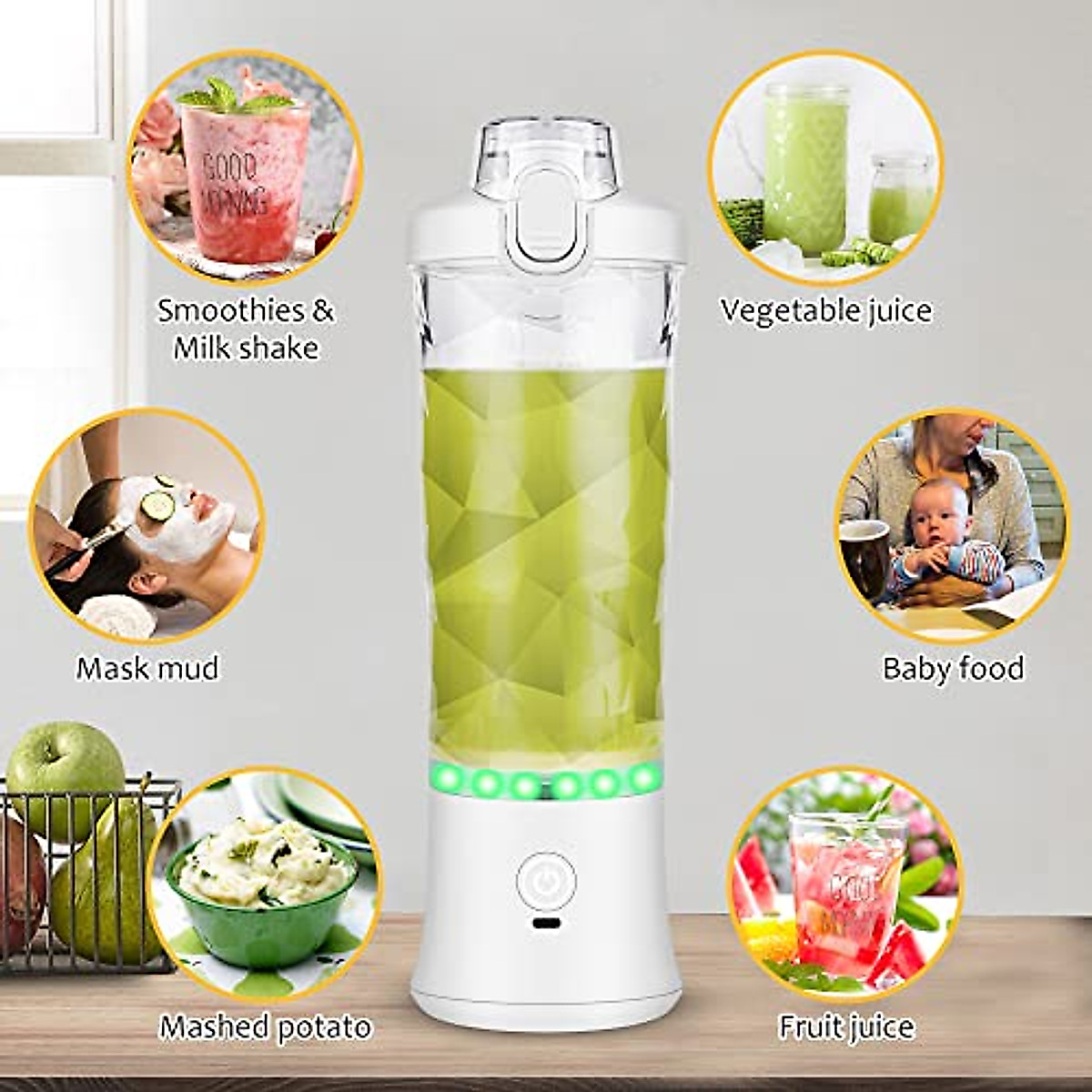 Portable Blender, Personal Blender for Shakes and Smoothies, Personal Smoothie Blender with USB Rechargeable, Strong Stainless-Steel Blades Fruit Mini Mixer for Home, Office, Travel