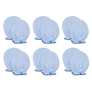 Liwely 6 Pairs Unisex-Baby No Scratch Mittens, 100% Cotton, Solid Blue with Bow