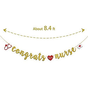 Dalaber Congrats Nurse Banner - 2022 Medical School Graduation Party Decorations - Nurse Graduation Party Supplies - Gold Glitter