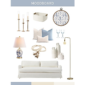 Crumbs Home Coastal Linen Indoor Outdoor Throw Pillow Cover Only, 20"x20" Water Repellent for Patio, Backyard, Couch, Light Blue Embroidered Stripes