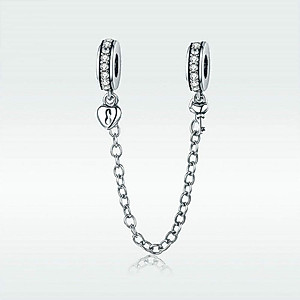 Safety chain Charm 925 Sterling Silver Clip Stopper Charm Spacer Charm Anniversary Charm for Pandora Charm Bracelet (A)