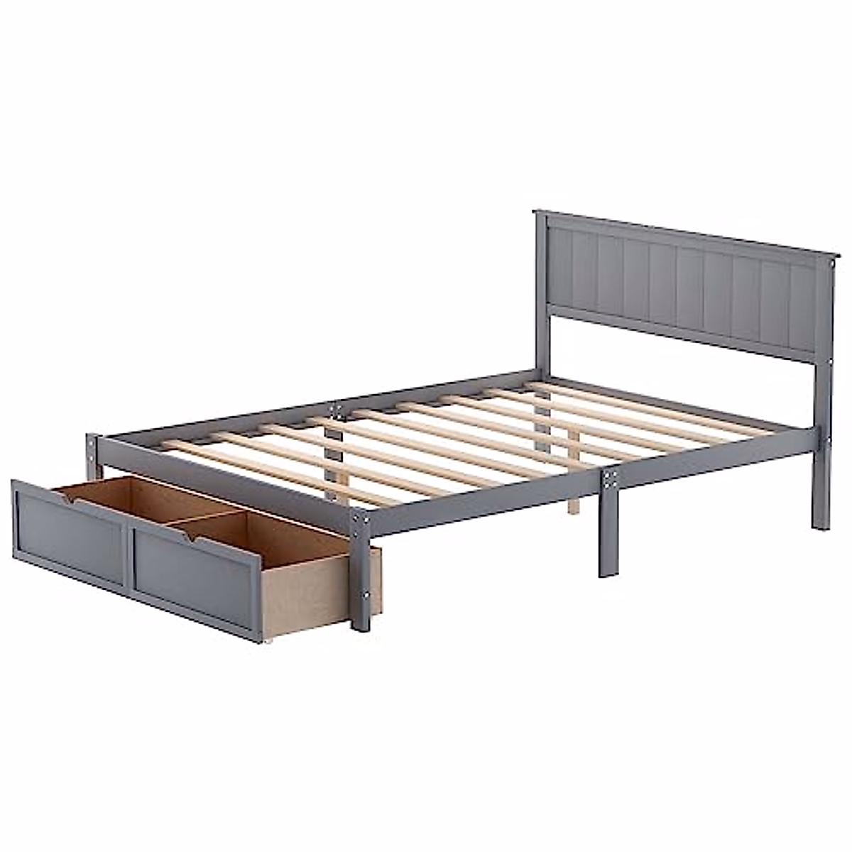Full Size Platform Bed Frame with Under-Bed Drawers & Headboard, Platform Bed with No Box Spring Needed, Sturdy Wooden Slats Support for Bedroom Small Living Space Boys Girls Room (Gray, Full)