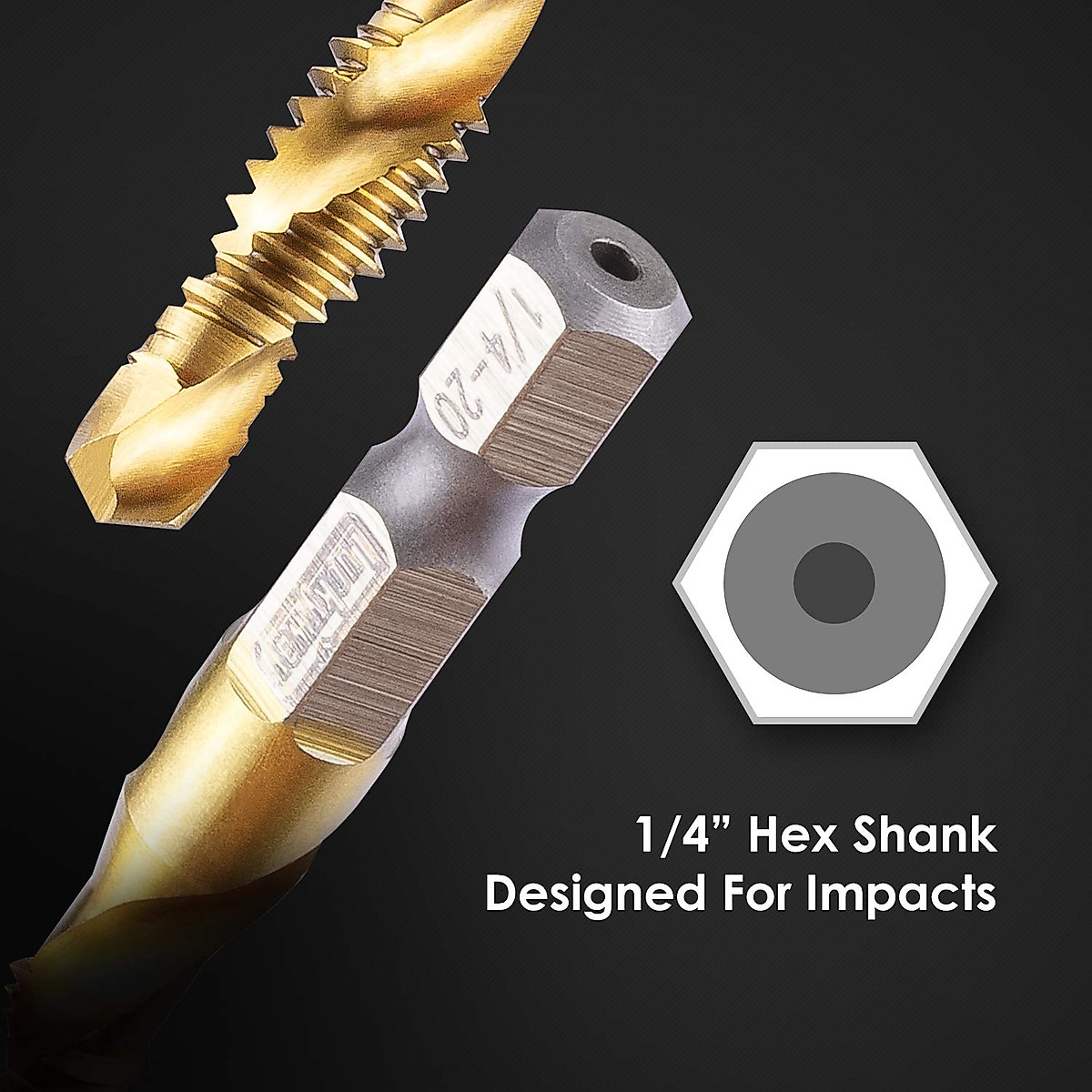 Luckyway 7-Piece Combination Drill and Tap Bits with Quick-Change Adapter, 3-in-1 Titanium Coated Screw Tapping Bit Tool for Drilling, Tapping, Countersinking