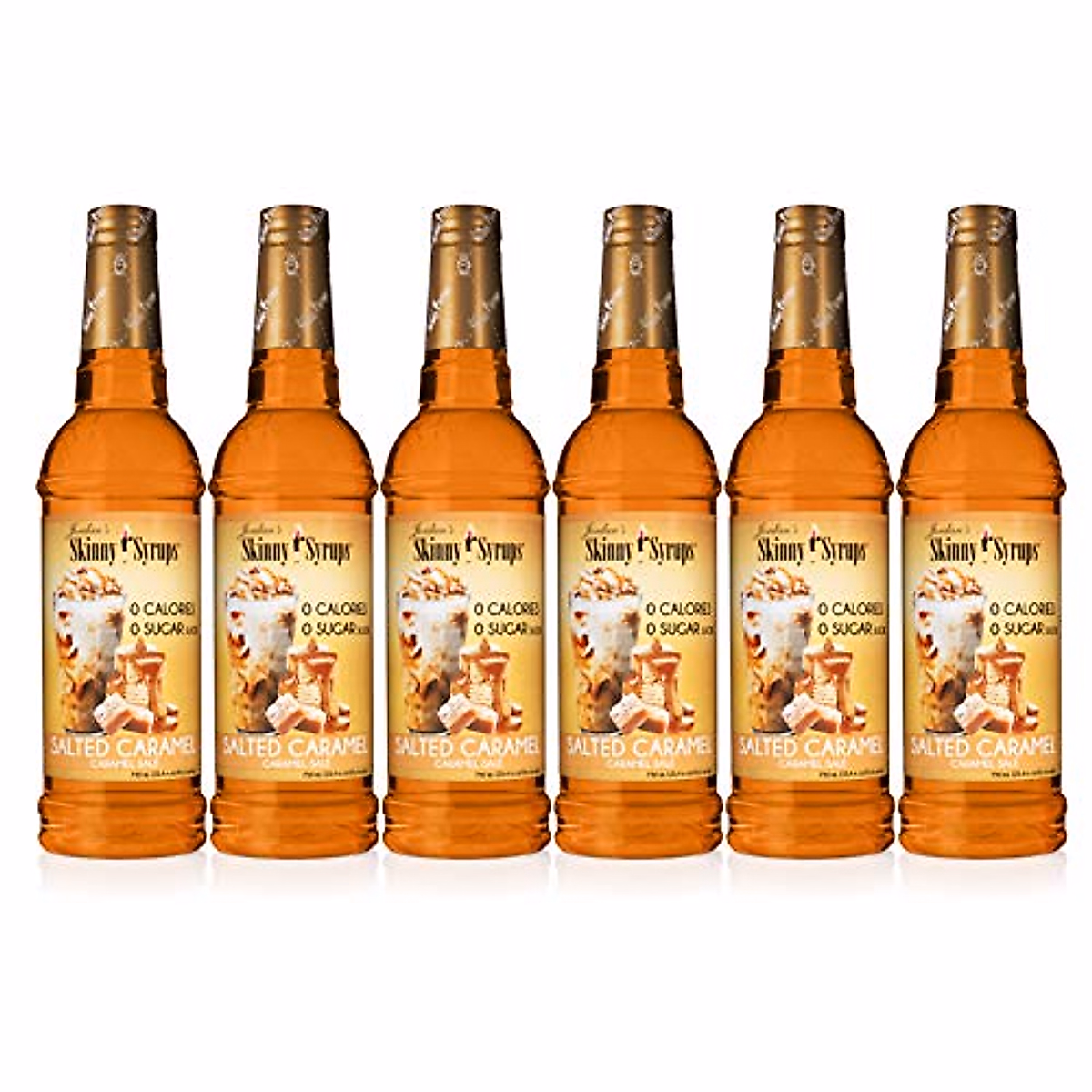 Jordan's Skinny Syrups Sugar Free Coffee Syrup, Salted Caramel Flavor Drink Mix, Zero Calorie Flavoring for Chai Latte, Protein Shake, Food & More, Gluten Free, Keto Friendly, 25.4 Fl Oz, (Pack of 6)