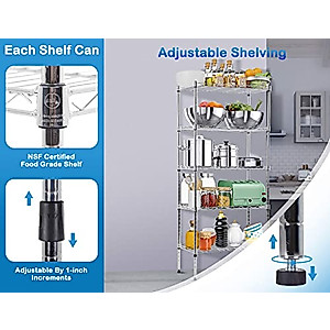 Metal Shelving, 5 Tier Wire Shelving Unit, Adjustable Strong Steel Storage Shelf, Metal Shelves, Kitchen Storage Rack, Pantry Standing Shelves for Laundry Storage 750Lbs Capacity,22" L x 12" W x 48" H