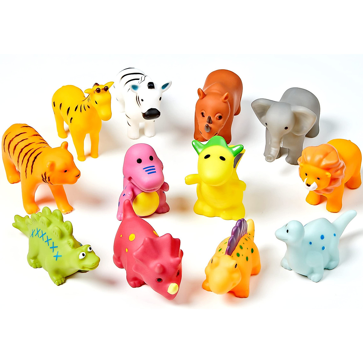 XY-WQ Bath Toys No Hole, for Infants 6-12& Toddlers 1-3, No Hole Bathtub Toys (Dinosaur+Animal, 12 Pcs with Mesh Bag)