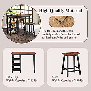COSTWAY 3 Pieces Pub Table and Chair Set, Counter Height Dining Table Set with 2 Stools and 3 Storage Shelves, Industrial Wood Kitchen Table Set for Bar Bistro, Living Room, Restaurant