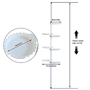 LOYALHEARTDY 6-Tier Indoor Plant Pole Spring Tension Rod Expandable Flower Pots Display Rack Stand Hanger Metal Corner Storage Shelf, Floor to Ceiling Shelf Space Saving, White