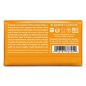 Dr. Bronner's - Pure-Castile Bar Soap (Citrus, 5 ounce, 2-Pack) - Made with Organic Oils, For Face, Body and Hair, Gentle and Moisturizing, Biodegradable, Vegan, Cruelty-free, Non-GMO