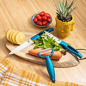 Moss & Stone Kitchen Cutlery White Ceramic Knife Set, Ceramic Knife Set and Fruit Peeler, Rust Proof & Stain Resistant, Kitchen Cooking Knife Set 5 pieces Blue Knives