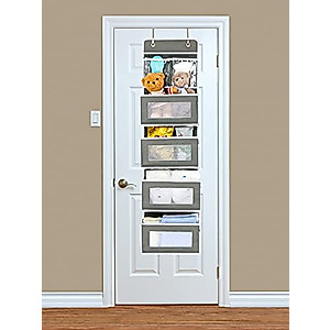 JARLINK 2 Pack 5-Shelf Over Door Hanging Organizer, Wall Mount Storage for Bedroom, Clear Window and PVC Pocket for Storage Cosmetics, Stationery, Sundries, etc (Grey)
