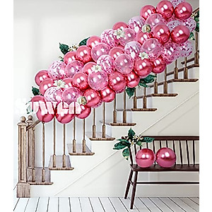 SUWEN Metallic Hot Pink Balloons and Confetti Balloons Set 47PCS Latex Helium Chrome Magenta Balloon for Birthday Graduation Anniversary Party Decorations