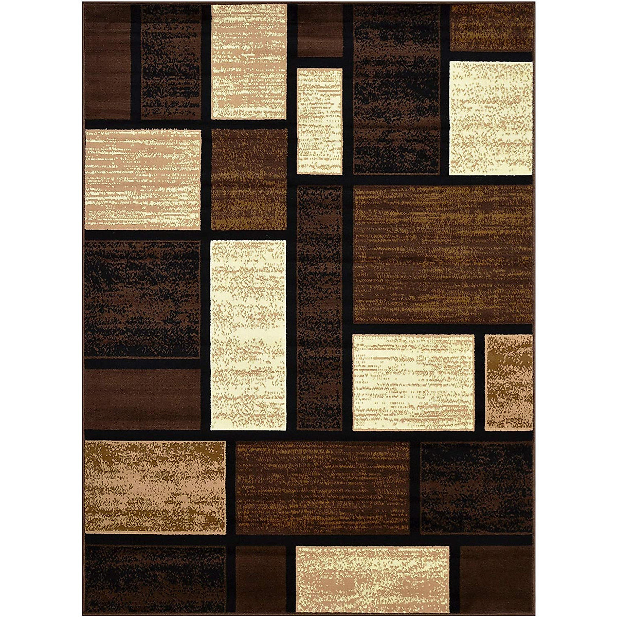 Champion Rugs Contemporary Modern Boxes Design Soft Indoor Area Rug Brown (8’ X 10’)