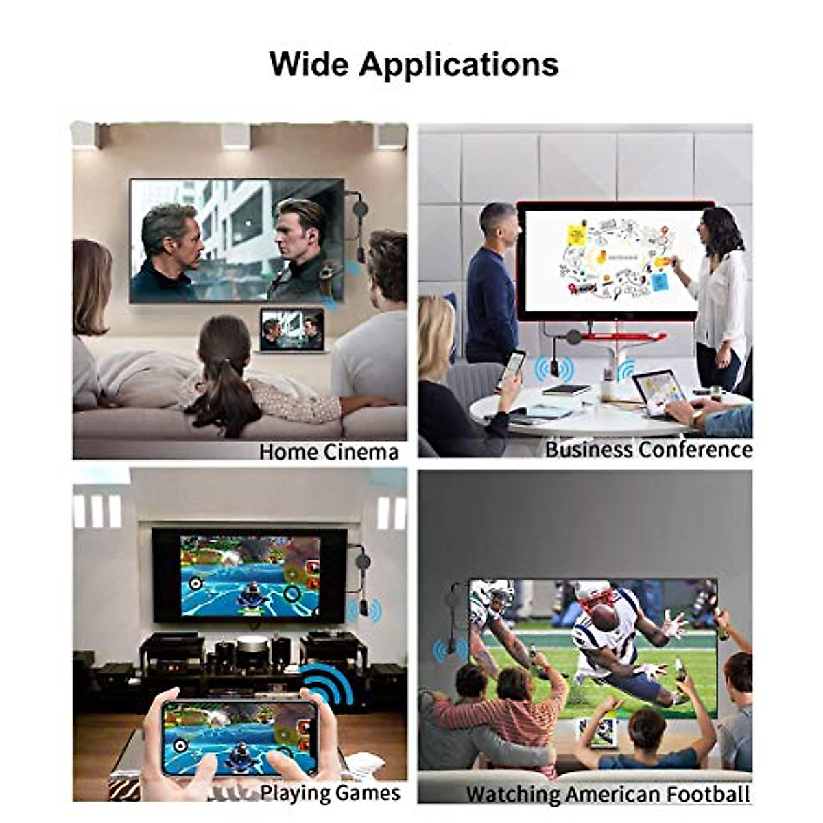 Hatuge Wireless HDMI Display Dongle, 4K Ultra HD WiFi Adapter Streaming Video Receiver Compatible with iPhone/iPad/iOS/Android/PC/Tablet/Windows/Mac OS to HDTV/Monitor/Projector