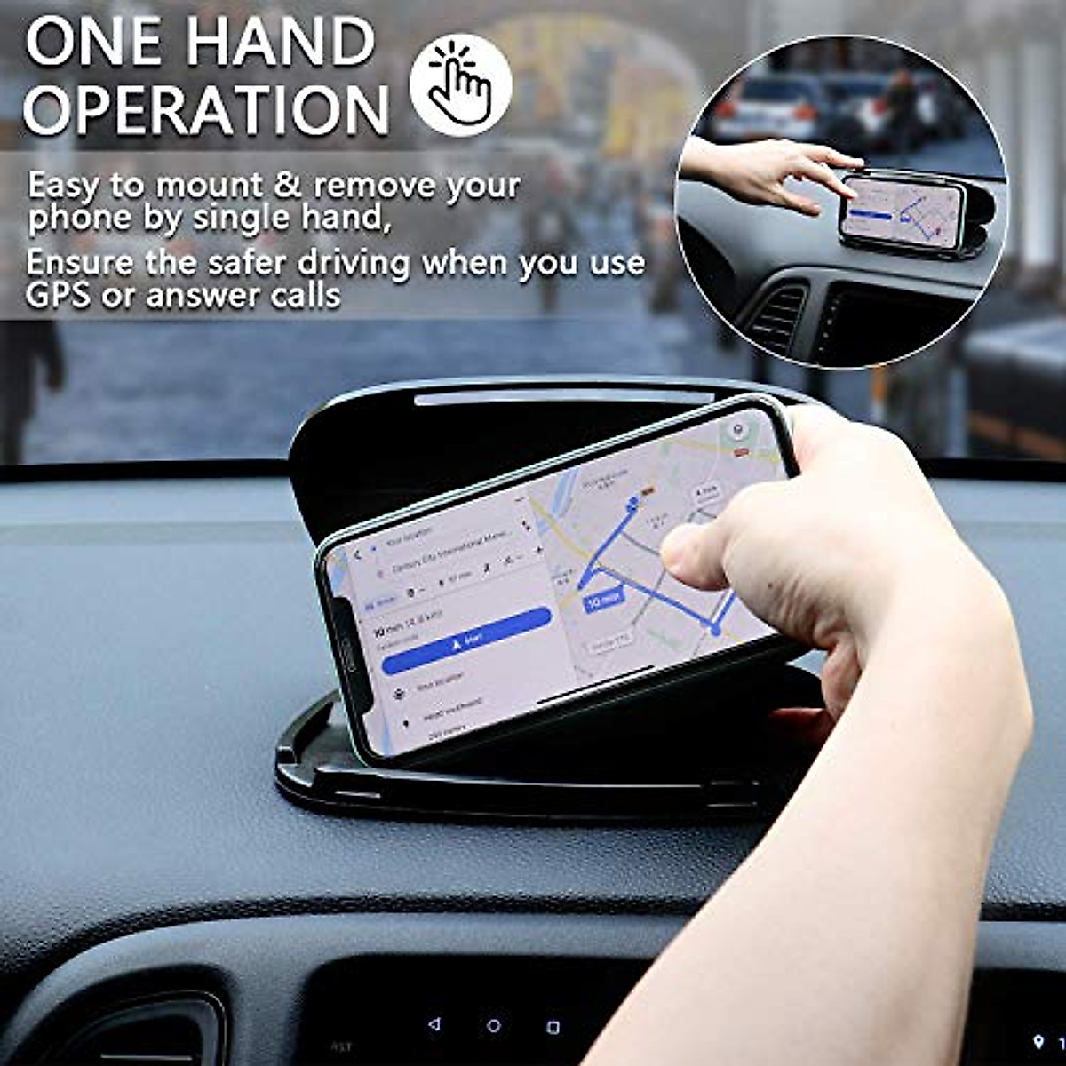Car Phone Holder Mount, Dashboard Phone Holder for Car, Bosynoy Clamshell Cell Phone Holder Stand, Anti-Slip Silicone Pad Mat Vehicle GPS Mount Compatible with iPhone, Galaxy and All Smartphones-Black