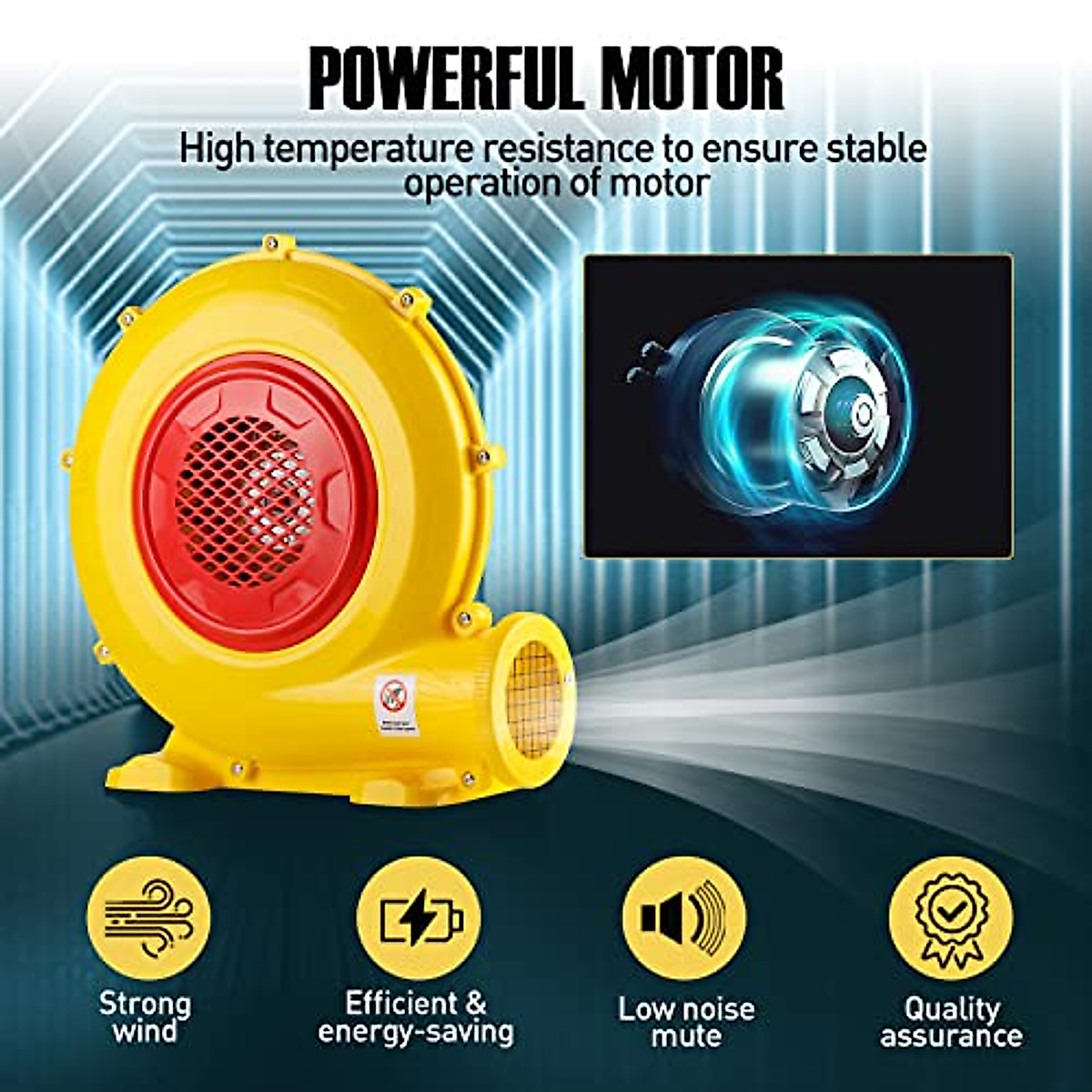 WARSUN Air Blower for Inflatables 480W 0.6HP Portable Air Blower for Bounce House, Arch, Jump Slides, Bouncy Castle Commercial Pump Fan 1800PA