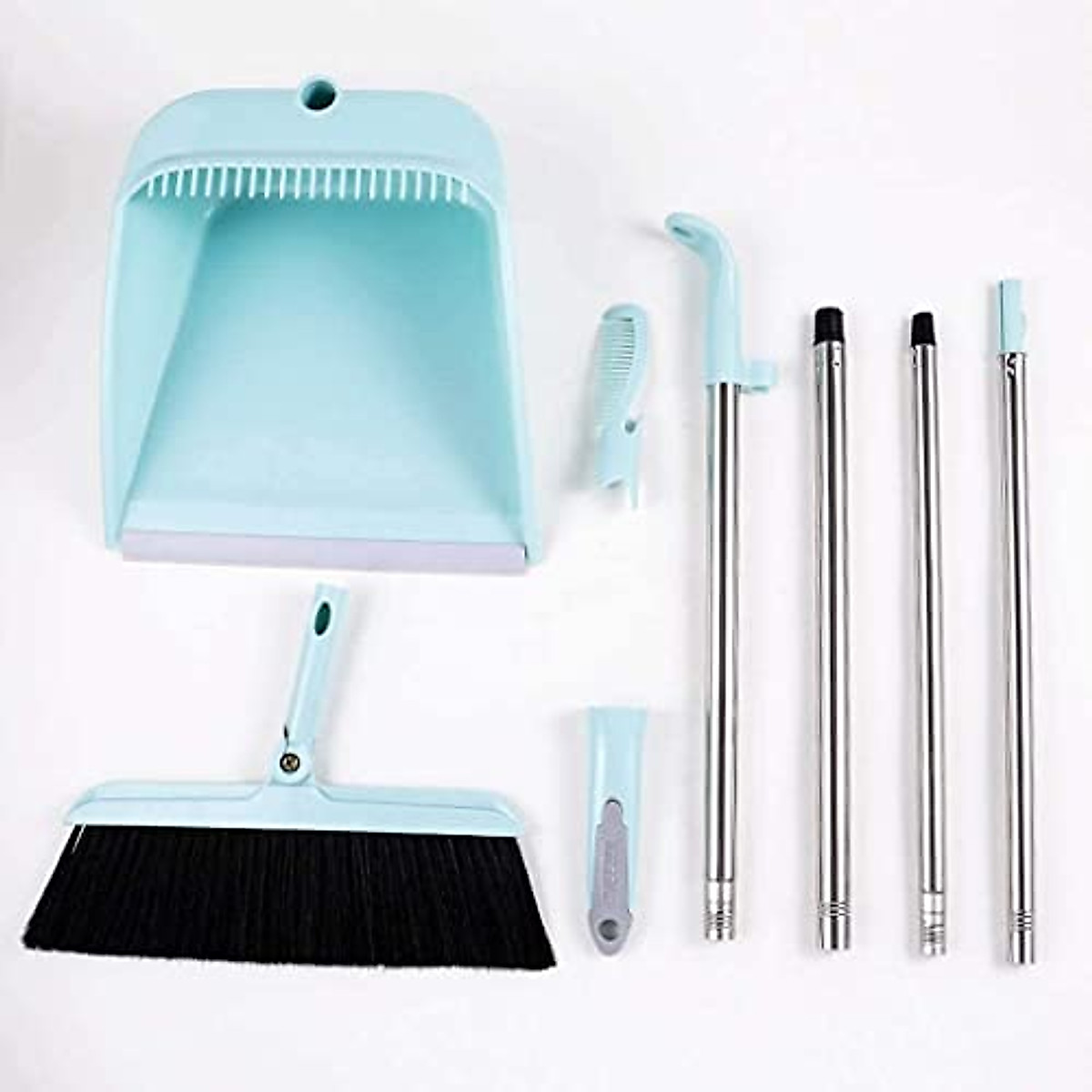 GOOFFY NLIAN- Broom and Dustpan Set, 180 ° Rotation Non-stick Hair Extra Long Handle Rotatable Broom and Dustpan Windproof Stainless Steel Rod Broom Set dustpan set