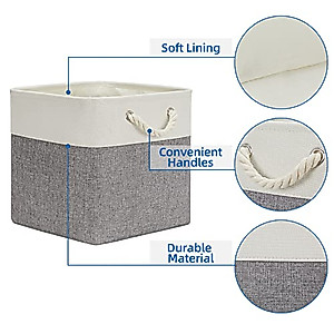 Temary Fabric Baskets 13 Inch Cube Storage Baskets with Rope Handle, Storage Cube Bins Clothes Basket for Gift, Large Storage Baskets for Storage Toys, Books, Blankets (White&Gray)