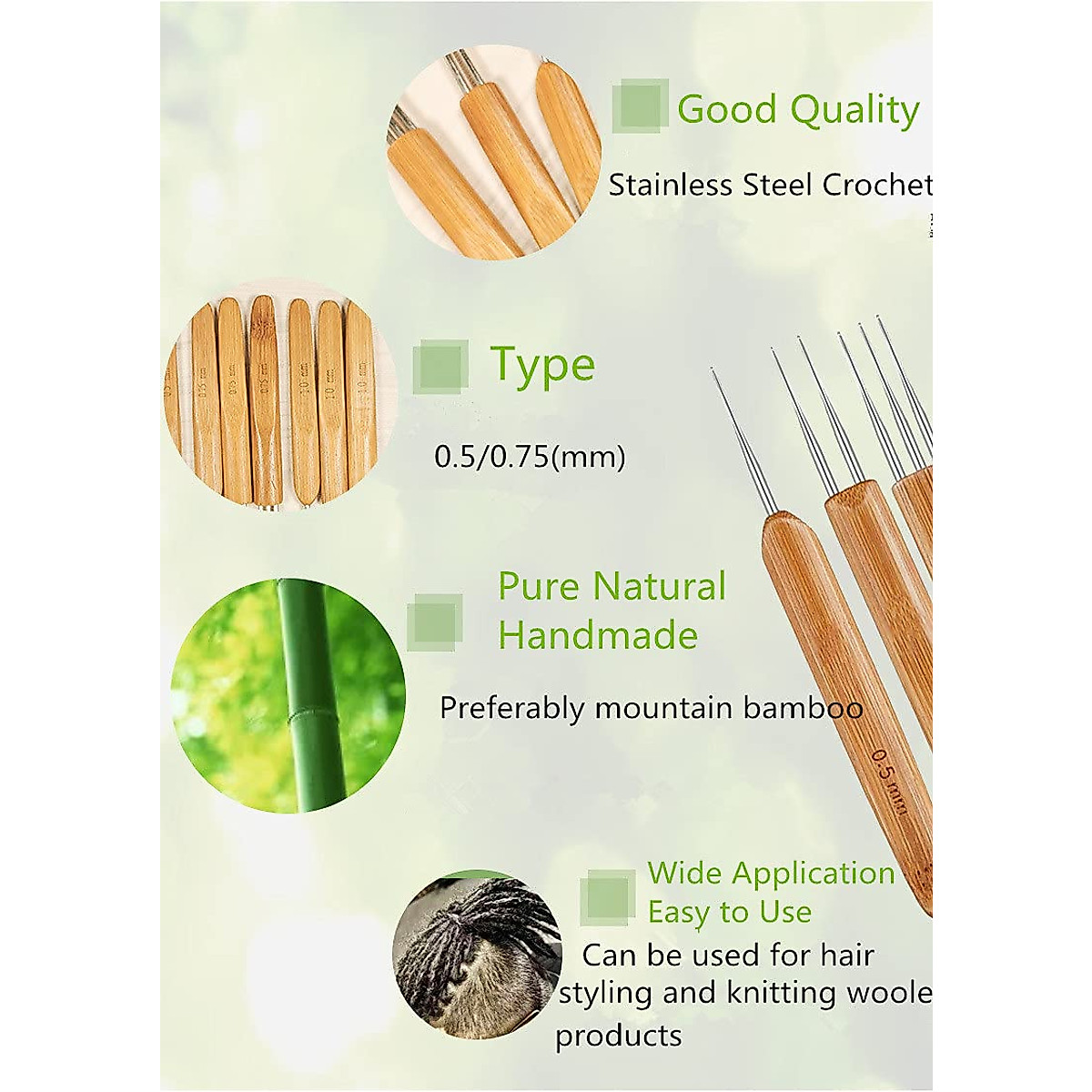 LDCREEE 3 Pieces Dreadlock Hook Tool, 3 Dreadlocks Crochet Hooks, Crochet Hook Needle for Hair Dreadlock Braid Craft 0.75mm 1 Hook, 2 Hooks, 3 Hooks (Wood color-3pcs)