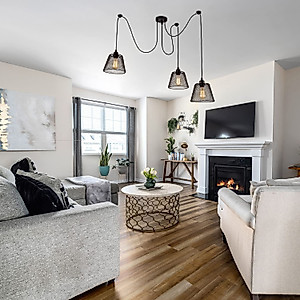 Modxian Farmhouse Retro spider Pendant Light Fixture, E26 Living Room Spider Light with Black Collapsible Metal Cage Lampshade, DIY Pendant Ceiling Light for Kitchen Island (Pendant Light)