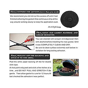 High Temp Grill Gasket Big Green Egg Accessories Replacement Heat Felt BBQ Smoker Black Gasket Adhesive Pre-Shrunk Self Stick Felt 14ft L/XLarge Big Green Egg