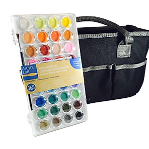 Artist's Loft Fundamentals Art Organizer Tote Bag (Black) and 36 Water Color Pan Set (Bundle Pack)