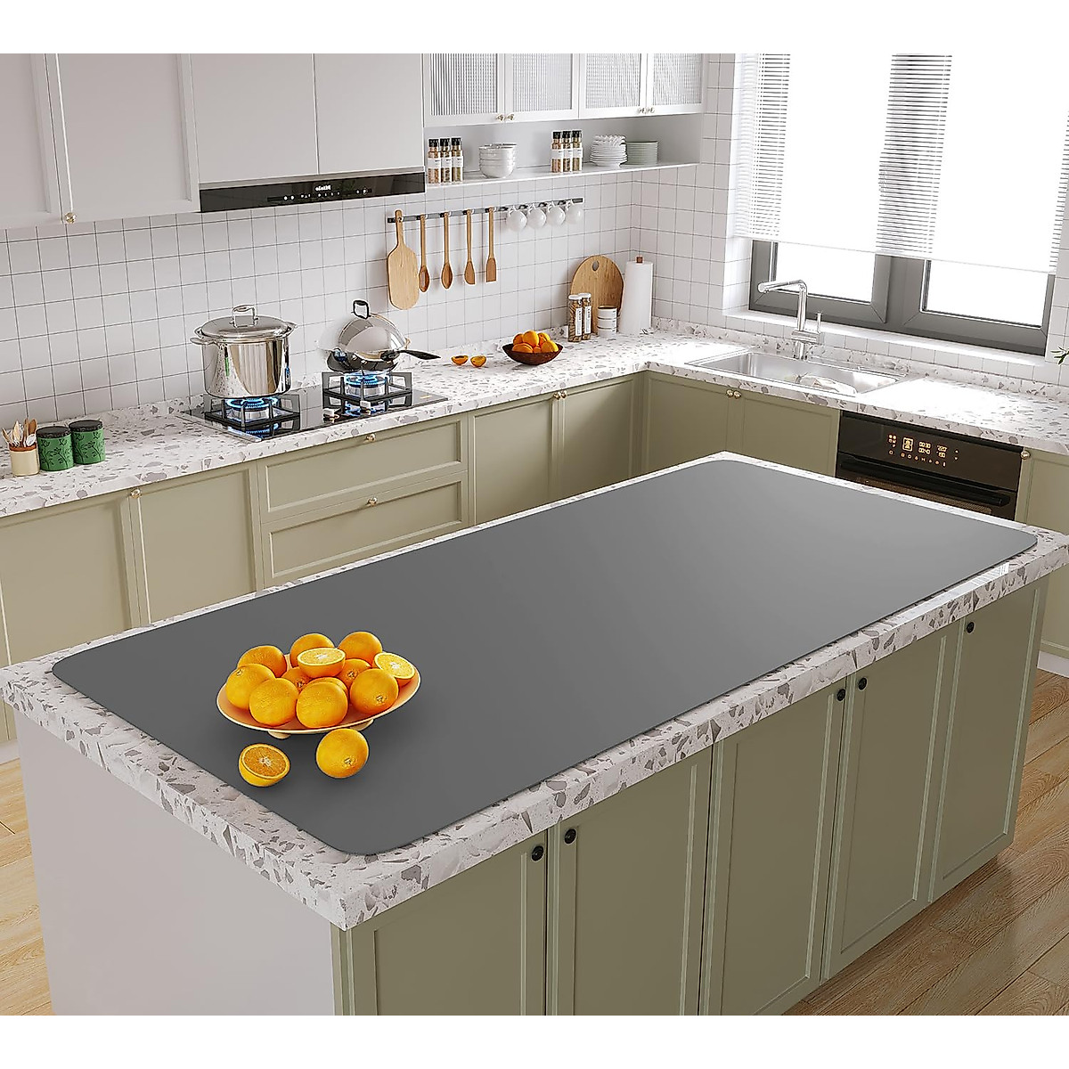 Warome Silicone Mat, 47"x 23.6" Silicone Mats for Kitchen Counter, Nonslip Heat Resistant Mat, Extra Large Kitchen Counter Mat, Countertop Protector for Craft, No Creases-Gray