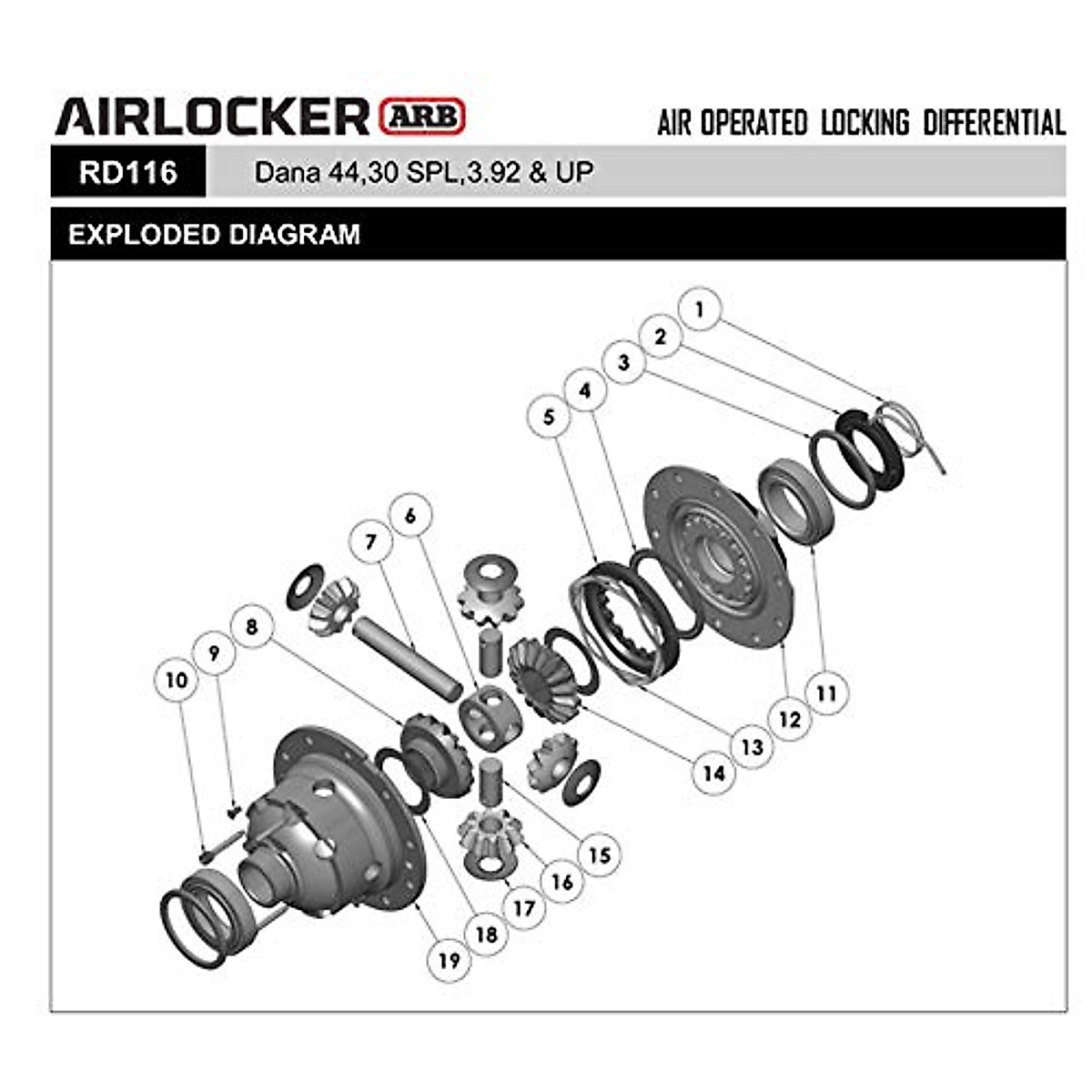 ARB RD116 Air Operated Locking Differential for Dana Spicer Model 44, 3.92 & Up, 30 Spline