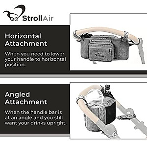 StrollAir - Universal Organizer for Single Strollers – Insulated Cup Holder Console Parent Drink Caddy- Compatible with CosmoS, SOLO, Uppa Baby,Nuna, Baby Jogger, Bumbleride – Grey