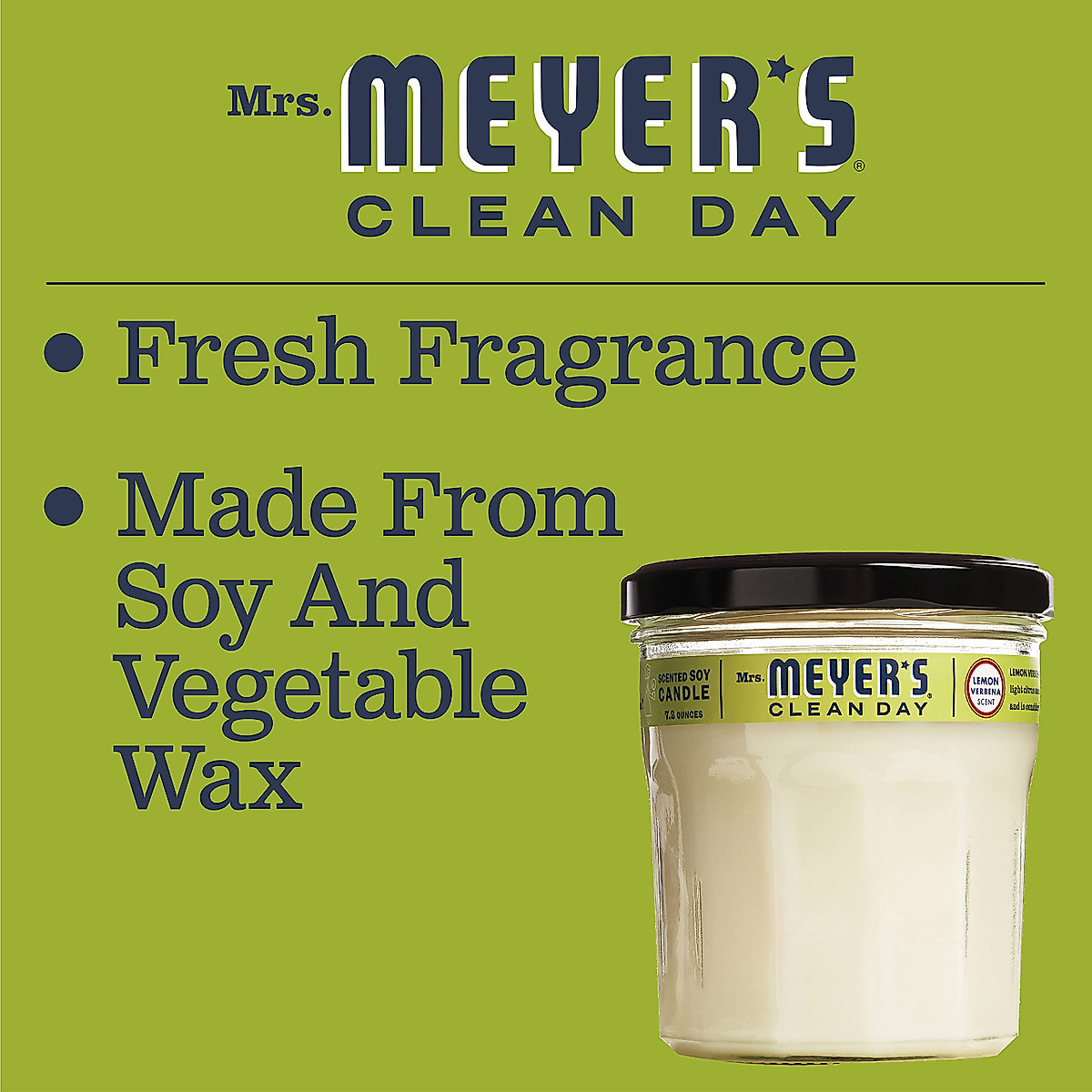 MRS. MEYER'S CLEAN DAY Soy Aromatherapy Candle, 35 Hour Burn Time, Made with Soy Wax and Essential Oils, Lemon Verbena, 7.2 oz