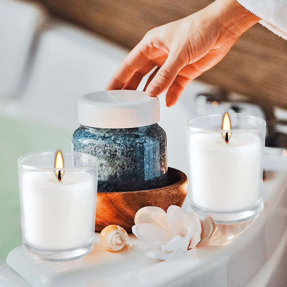 Unscented Votive Candles,White Wax Candle Filled in Clear Glass,for Home Décor Parties Weddings Holidays and Meditation,Box of 48